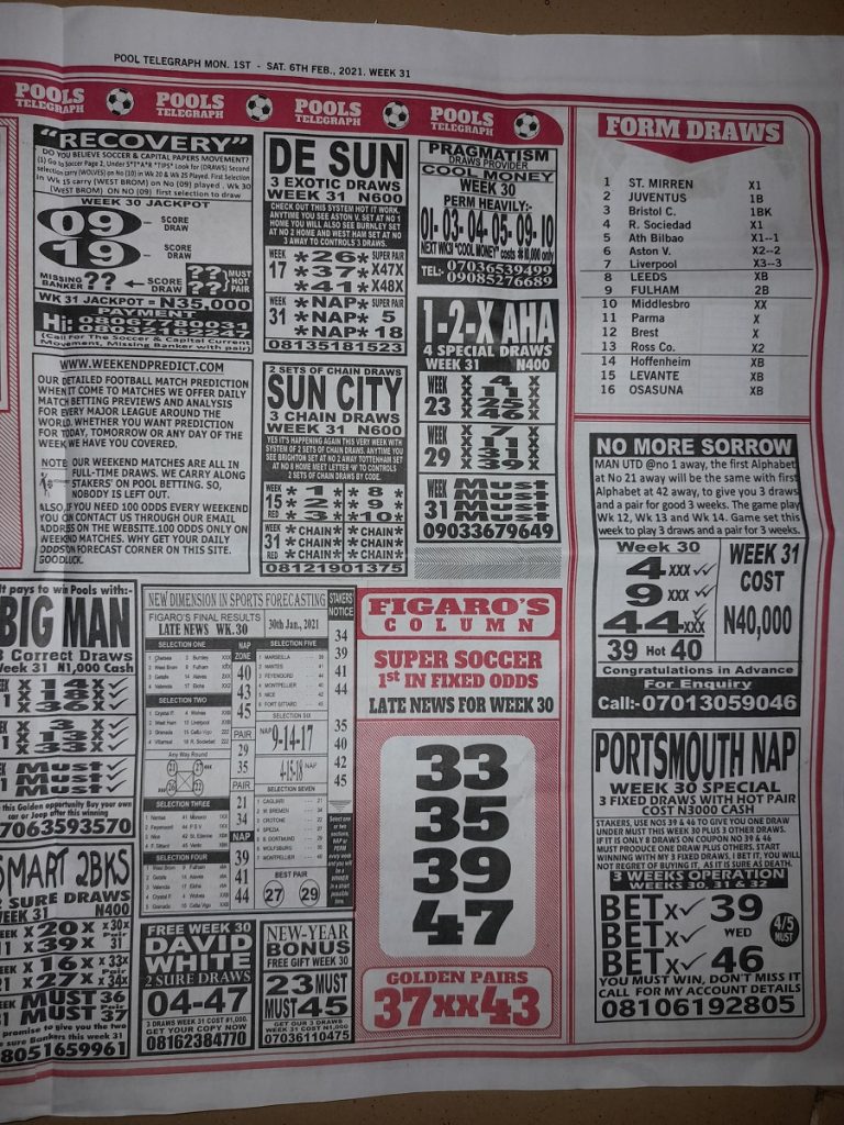 Week 31 Pool RSK Papers 2021: Bob Morton, Capital Intl, Soccer X ...