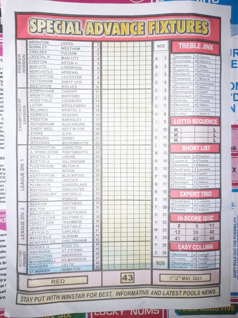 Week 43 Pool RSK Papers 2021: Bob Morton, Capital Intl, Soccer X ...