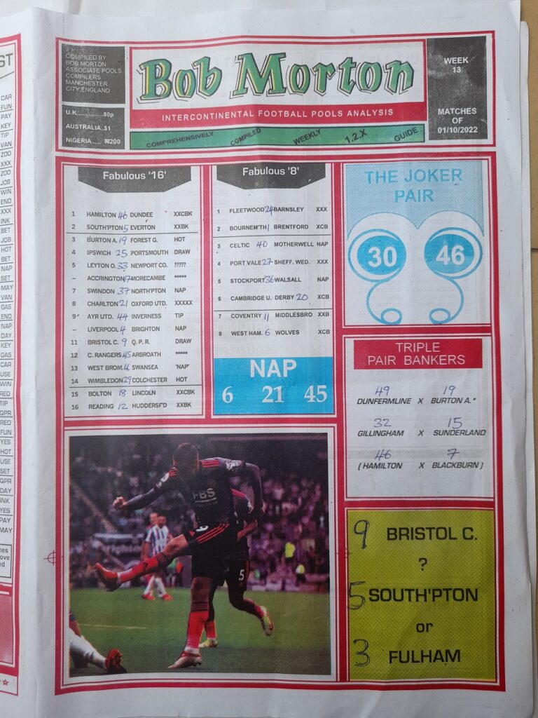 Week 13 Pool RSK Papers 2022: Bob Morton, Capital Intl, Soccer X ...