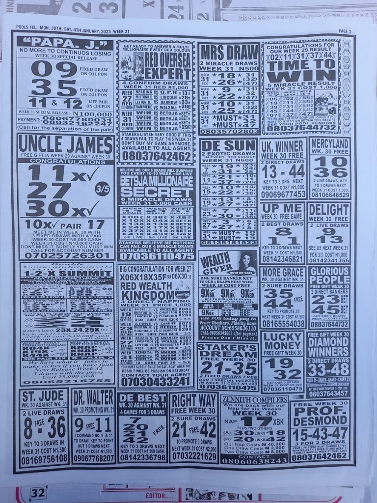 Week 31 Pool RSK Papers 2023: Bob Morton, Capital Intl, Soccer X ...