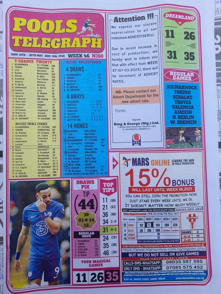 Week 46 Pool Late News Papers 2023: Bigwin Soccer, Pool Telegraph | UK ...