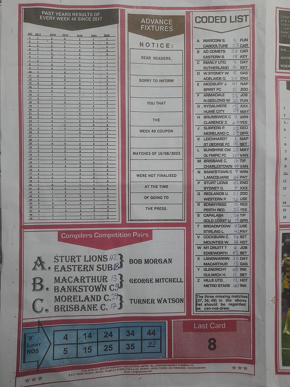 Week 48 Pool RSK Papers 2023: Bob Morton, Capital Intl, Soccer X ...