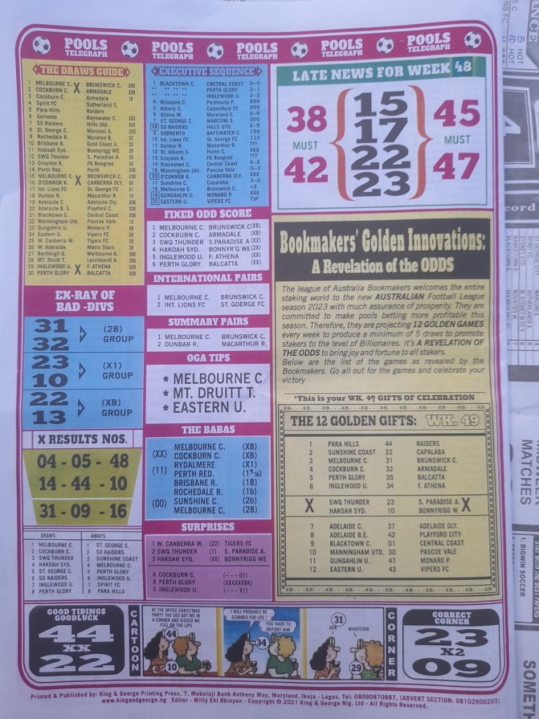 Week 49 Pool RSK Papers 2023: Bob Morton, Capital Intl, Soccer X ...