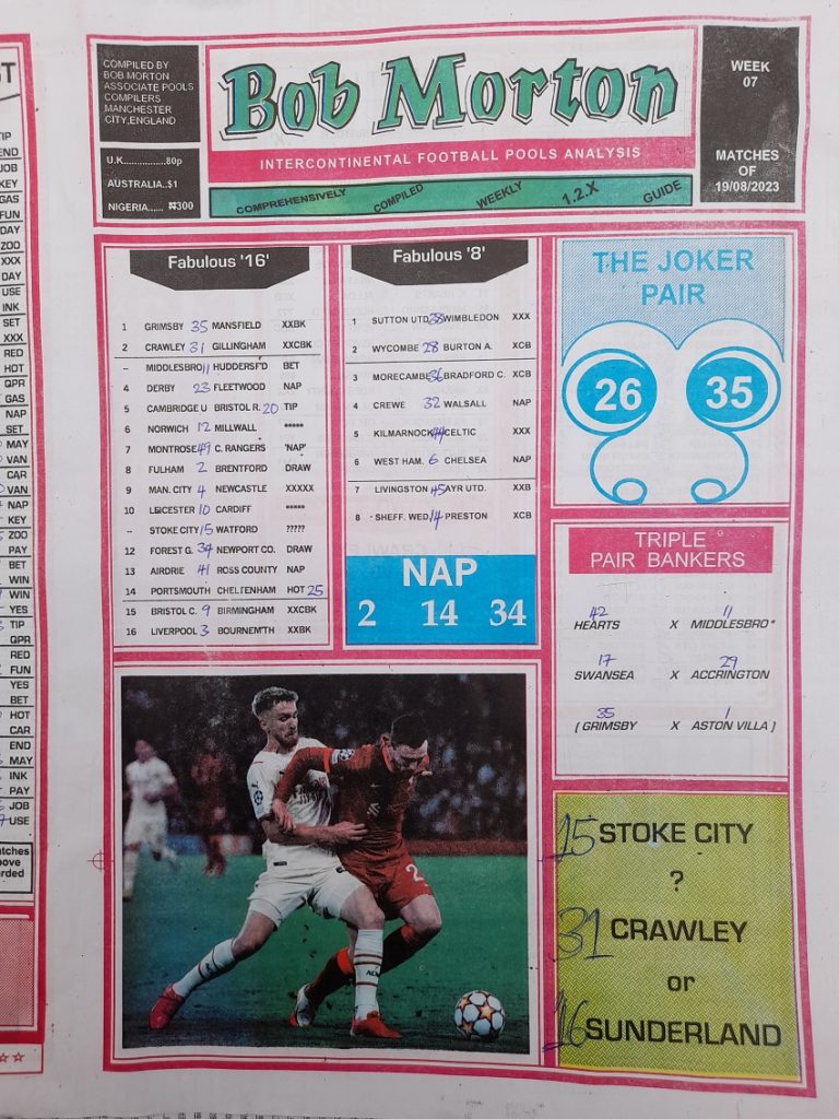 Week 7 Pool RSK Papers 2023: Bob Morton, Capital Intl, Soccer X ...