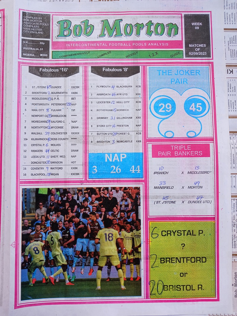 Week 9 Pool RSK Papers 2023: Bob Morton, Capital Intl, Soccer X ...