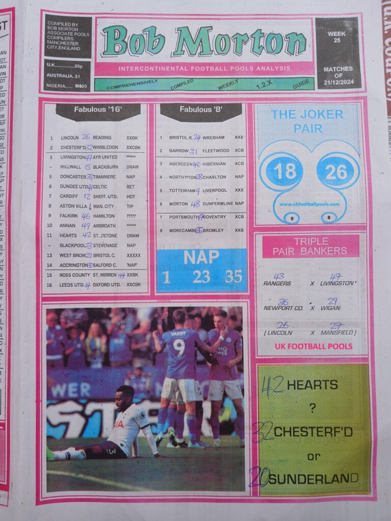 Week 25 Pool RSK Papers 2024: Bob Morton, Capital, Soccer X Research ...