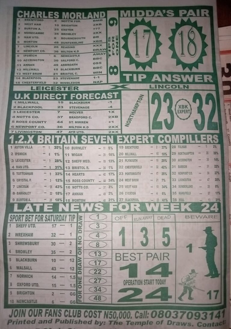 Week 25 Pool Paper 2024: Winstar, Happy Joe, Right On Fixtures