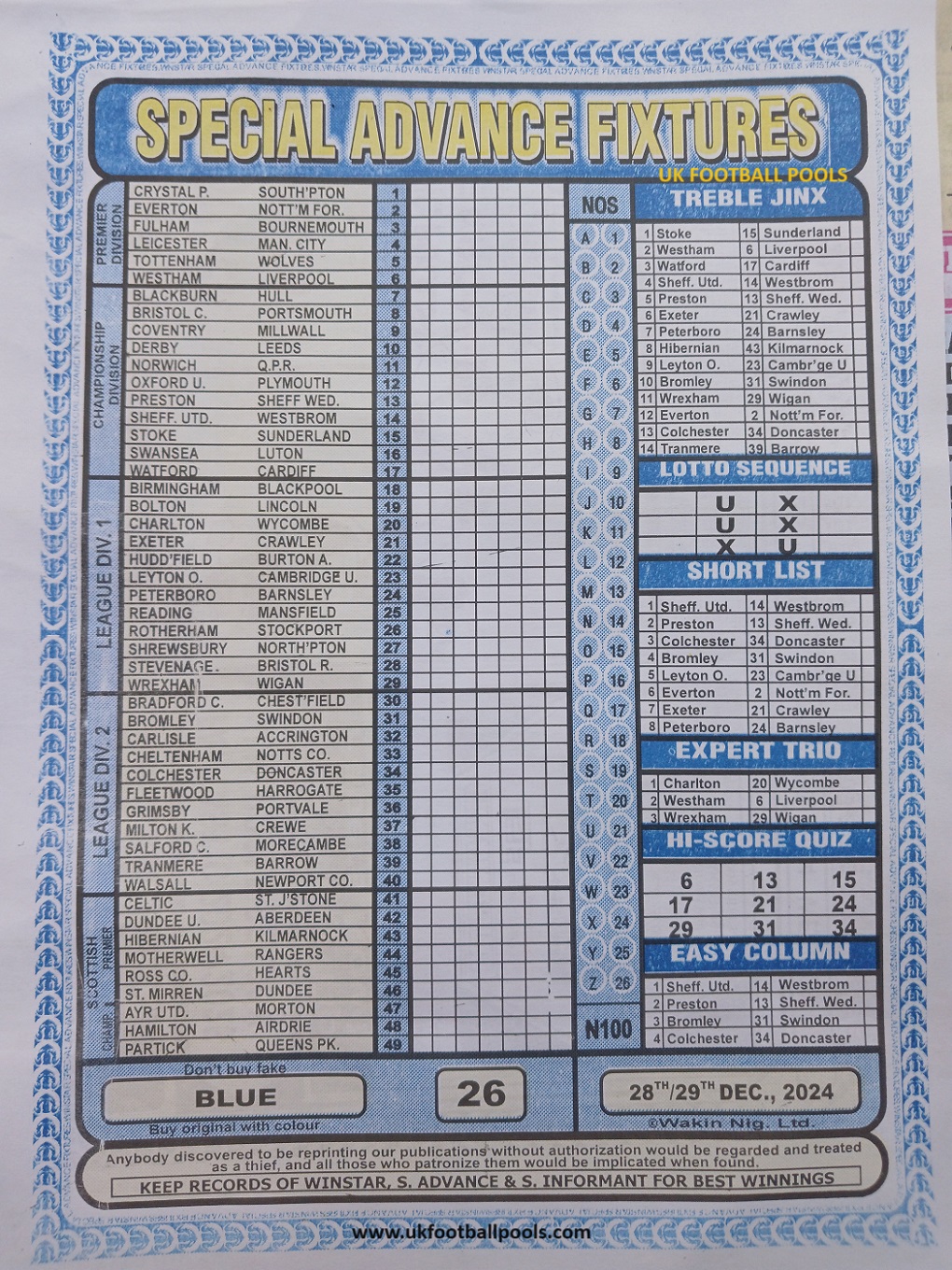 Week 26 Pool RSK Papers 2024: Bob Morton, Capital, Soccer X Research ...