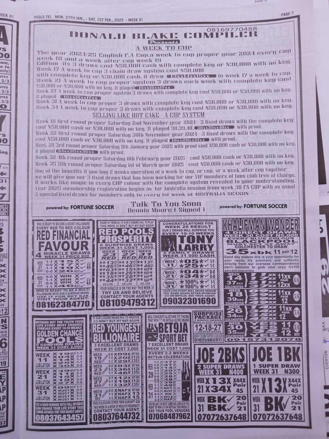 Week 31 Pool RSK Papers 2025: Bob Morton, Capital, Soccer X Research