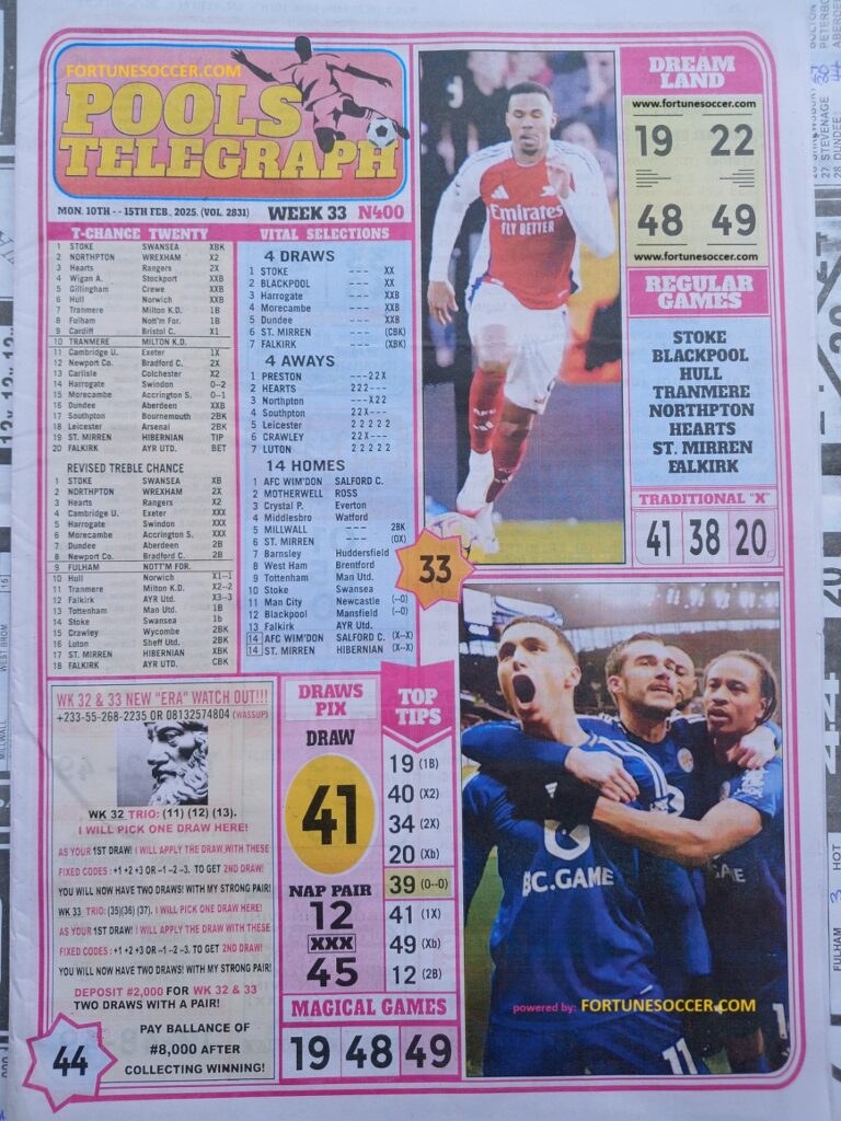 Week 33 Pool Late News Papers 2025: Bigwin Soccer, Pool Telegraph