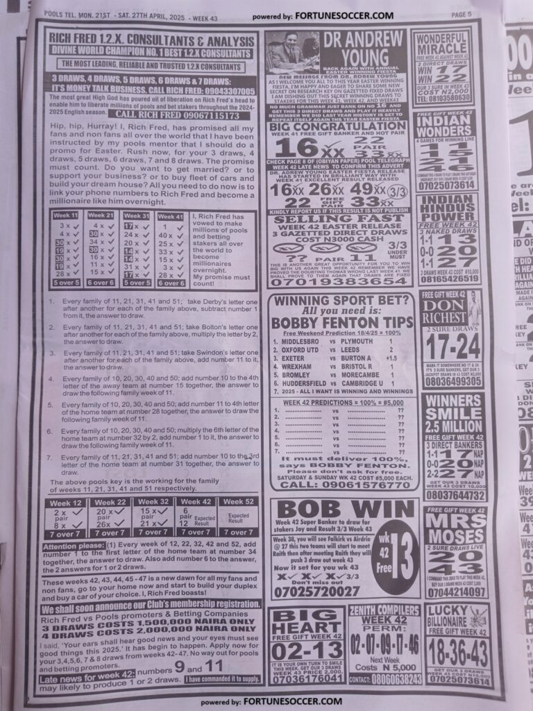 Week 43 Pool RSK Papers 2025: Bob Morton, Capital, Soccer X Research