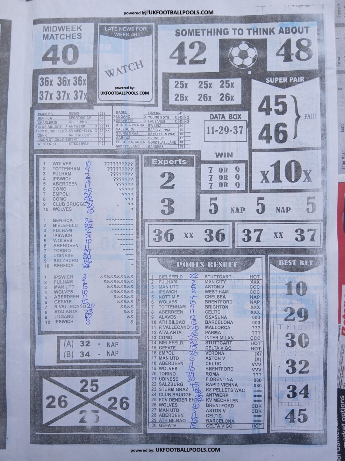 Week 47 Pool RSK Papers 2025: Bob Morton, Capital, Soccer X Research