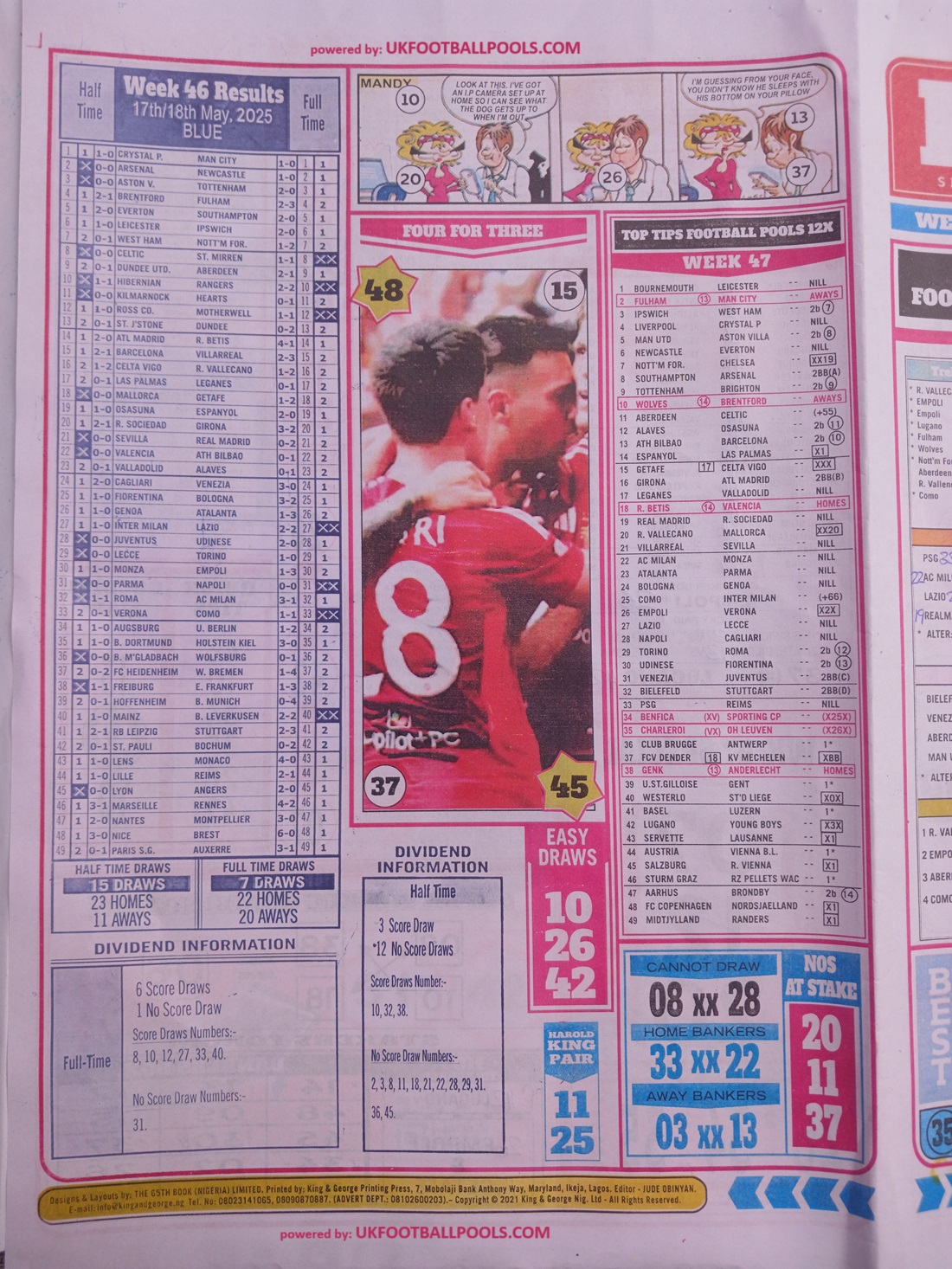 Week 47 Weekly Telegraph, Final Result, Dream Pools Papers