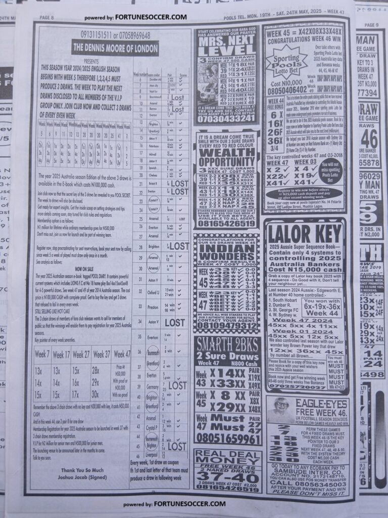 Week 47 Pool RSK Papers 2025: Bob Morton, Capital, Soccer X Research