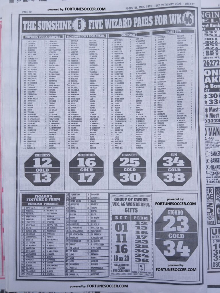 Week 47 Pool RSK Papers 2025: Bob Morton, Capital, Soccer X Research