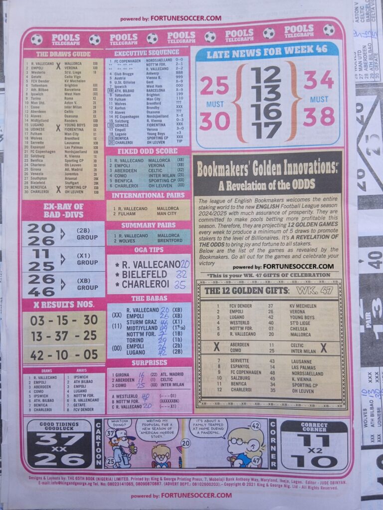 Week 47 Pool RSK Papers 2025: Bob Morton, Capital, Soccer X Research