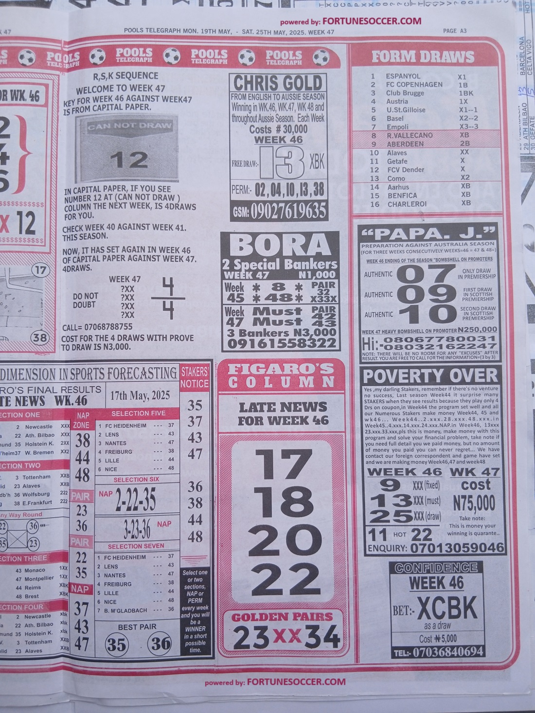 Week 47 Pool Late News Papers 2025: Bigwin Soccer, Pool Telegraph