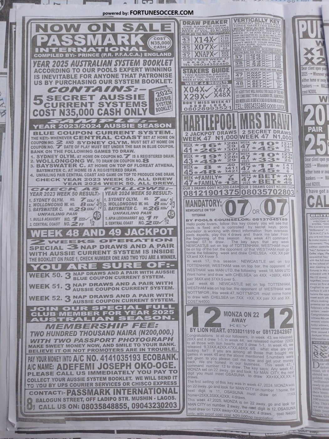 Week 47 Weekly Telegraph, Final Result, Dream Pools Papers