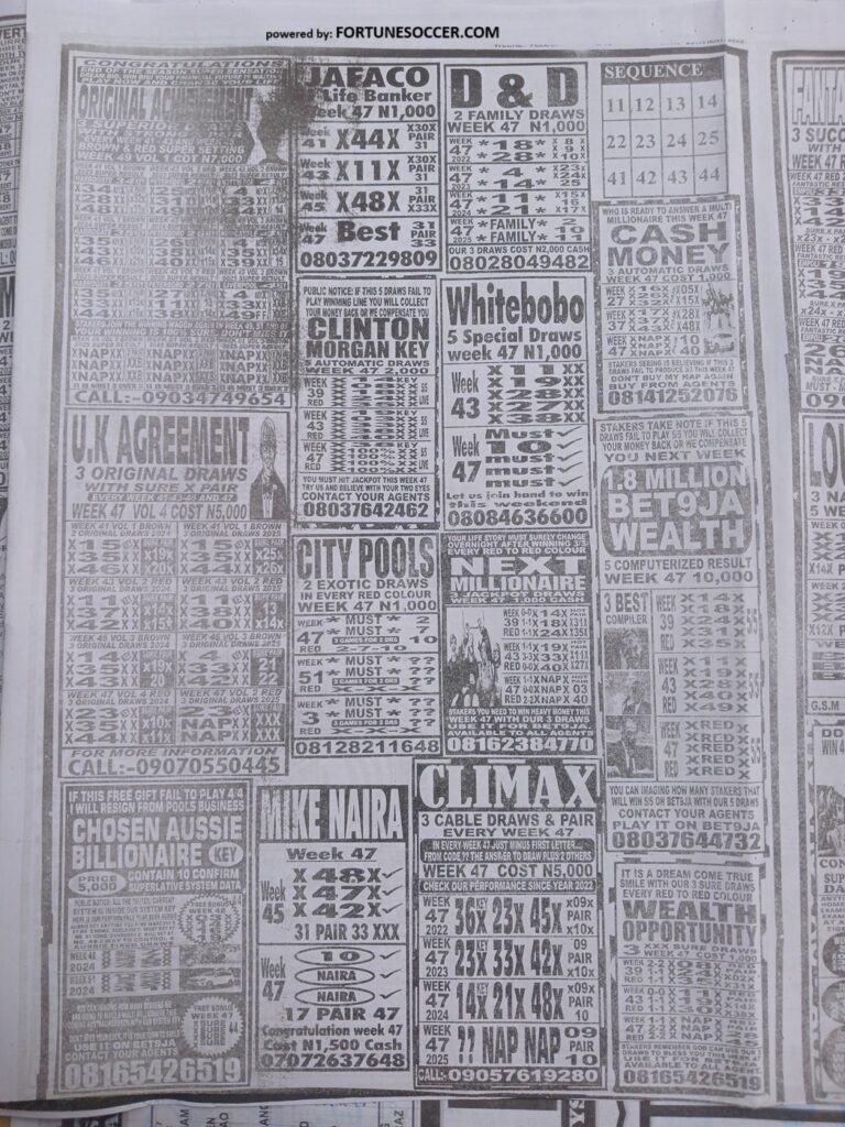 Week 47 Weekly Telegraph, Final Result, Dream Pools Papers