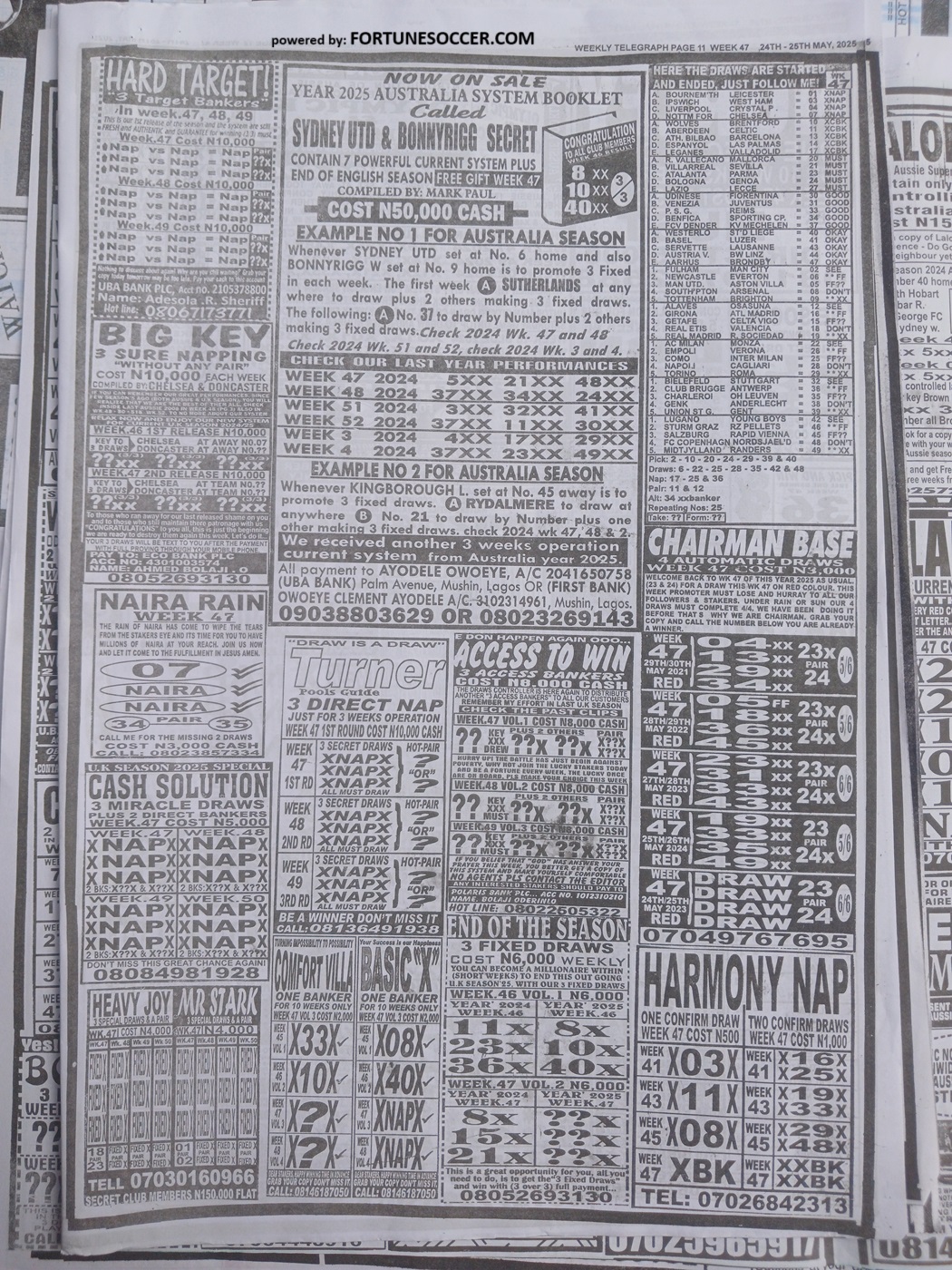 Week 47 Weekly Telegraph, Final Result, Dream Pools Papers