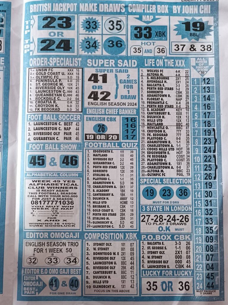 Week 50 Pool Paper 2025: Winstar, Happy Joe, Right On Fixtures