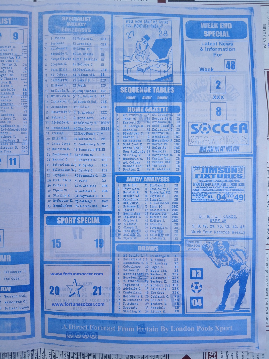 Week 49 Pool Paper 2025: Winstar, Happy Joe, Right On Fixtures