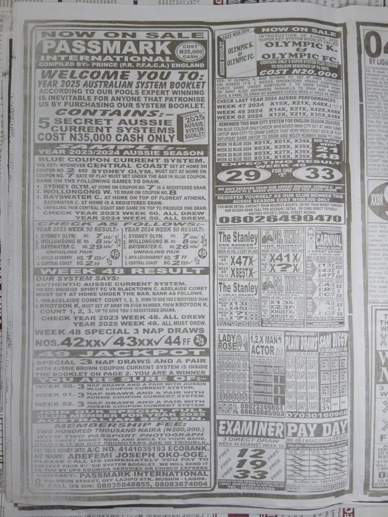 Week 49 Weekly Telegraph, Final Result, Dream Pools Papers
