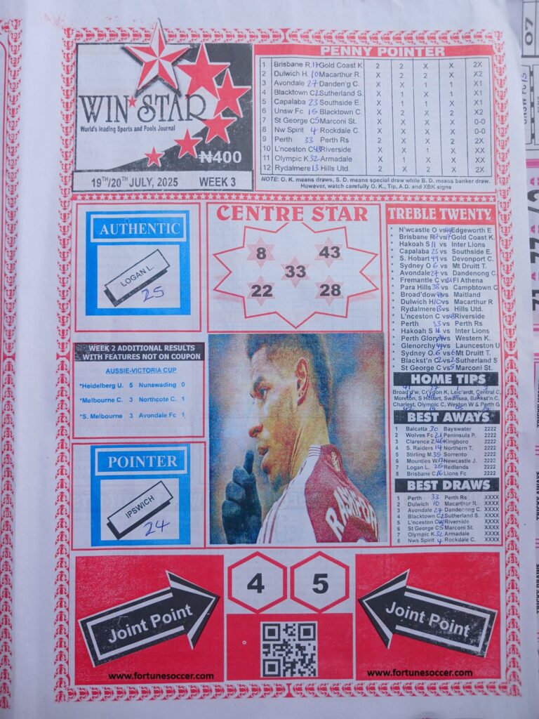 Week 3 Pool Paper 2025: Winstar, Happy Joe, Right On Fixtures