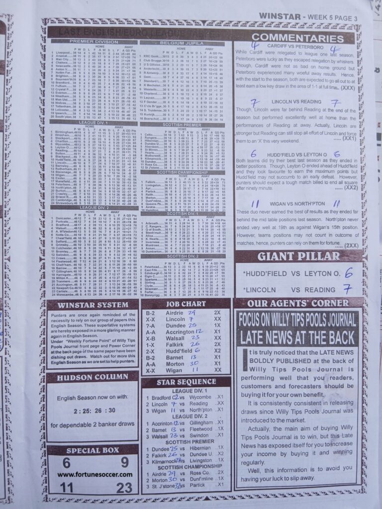 Week 5 Pool Paper 2025: Winstar, Happy Joe, Right On Fixtures
