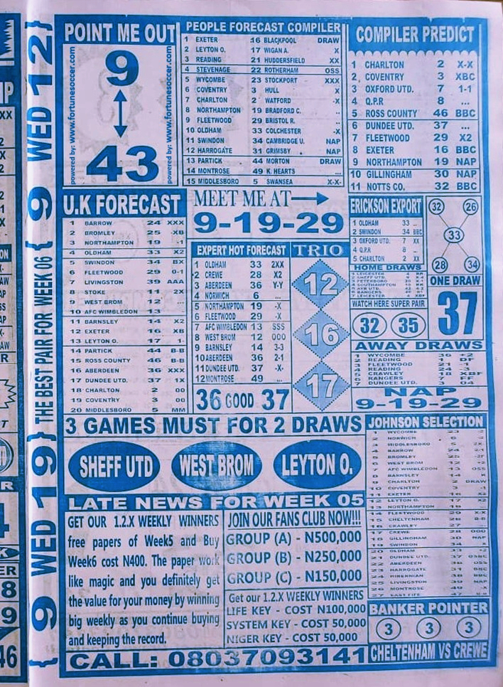 Week 6 Pool Paper 2025: Winstar, Happy Joe, Right On Fixtures