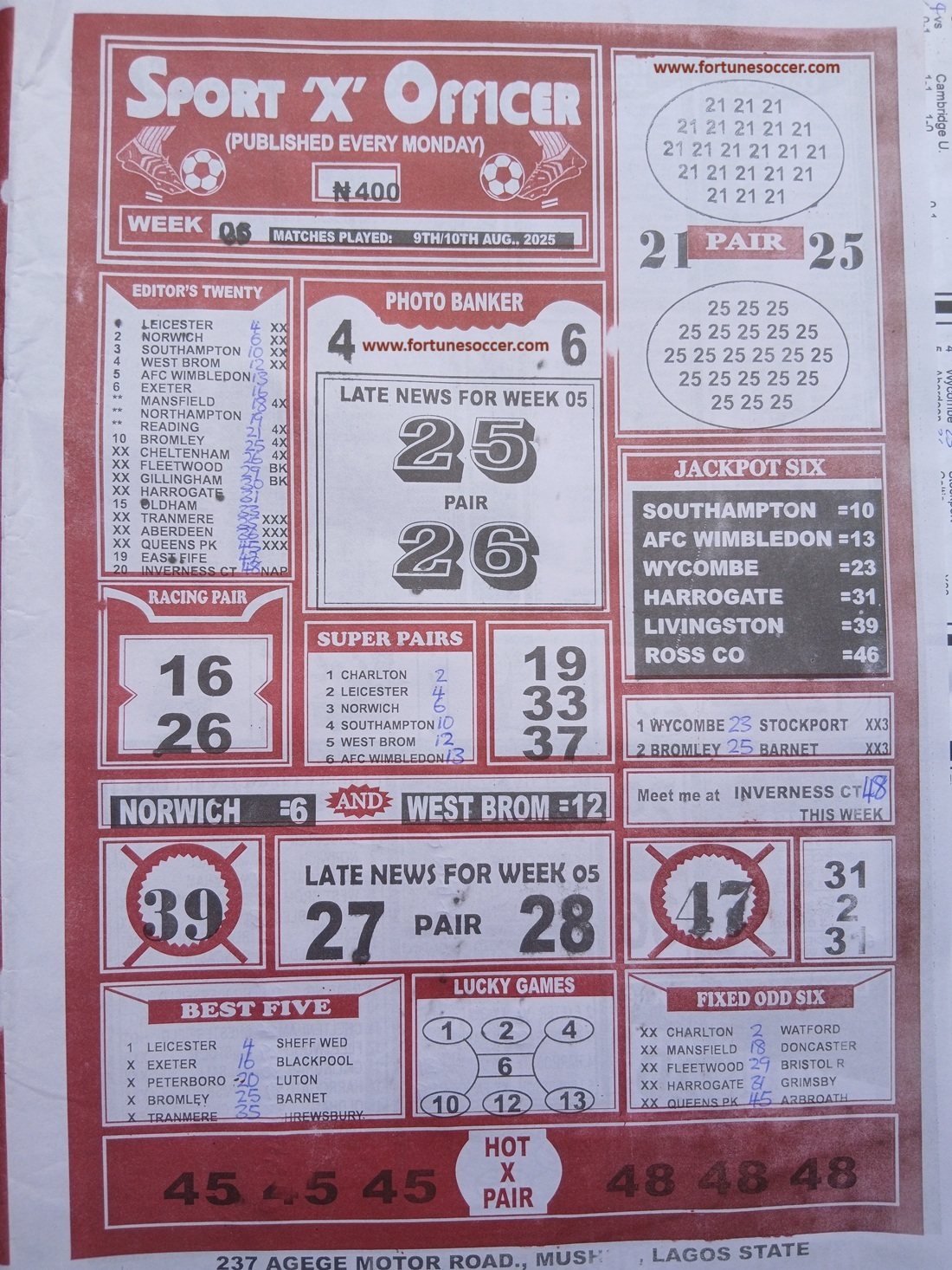 Week 6 Late News Paper: Soccer Standard, Sport Officer