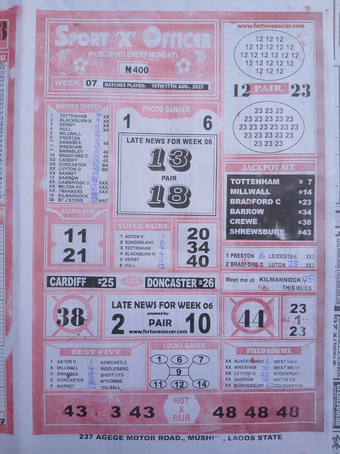Week 7 Late News Paper: Soccer Standard, Sport Officer