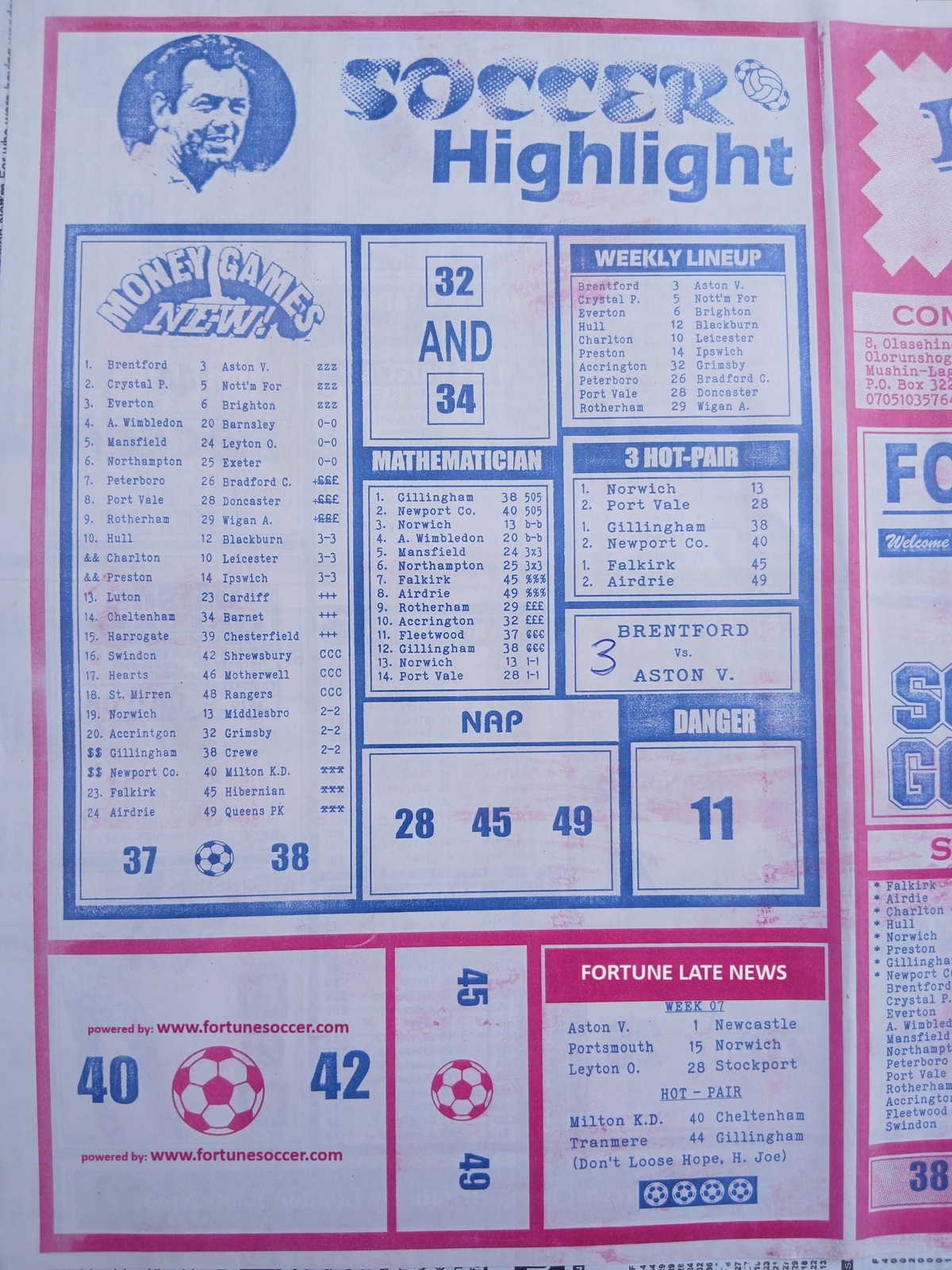 Week 8 Pool Paper 2025: Winstar, Happy Joe, Right On Fixtures