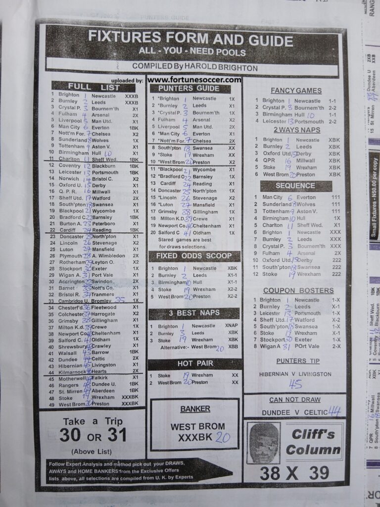 Week 16 Pool Paper 2025: Winstar, Happy Joe, Right On Fixtures