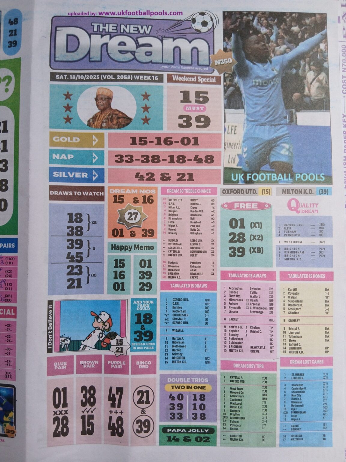 Week 16 Weekly Telegraph, Final Result, Dream Pools Papers