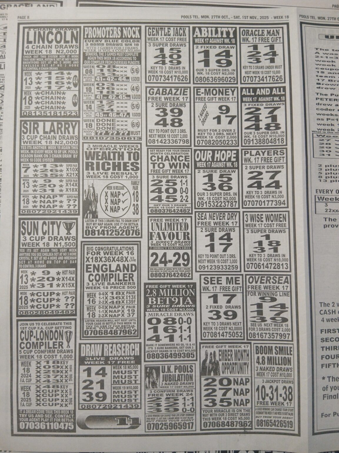 Week 18 Pool RSK Papers 2025: Bob Morton, Capital, Soccer Research