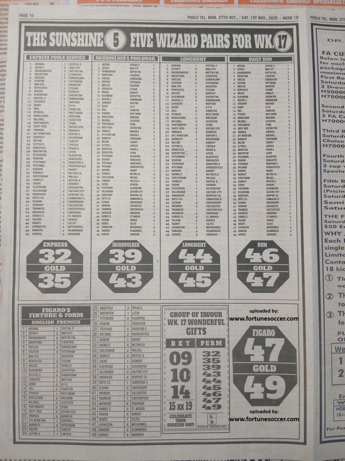 Week 18 Pool RSK Papers 2025: Bob Morton, Capital, Soccer Research