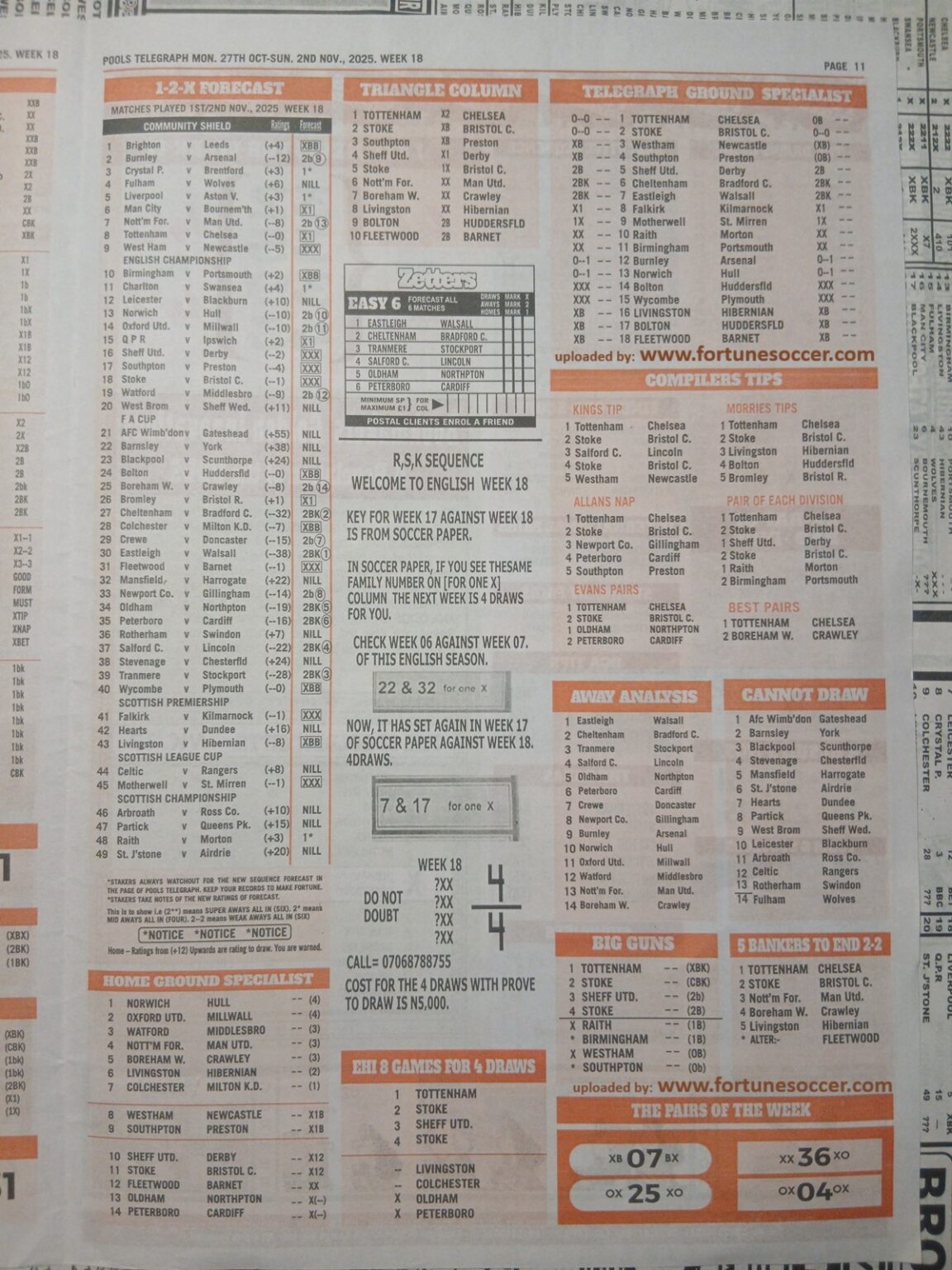 Week 18 Pool RSK Papers 2025: Bob Morton, Capital, Soccer Research