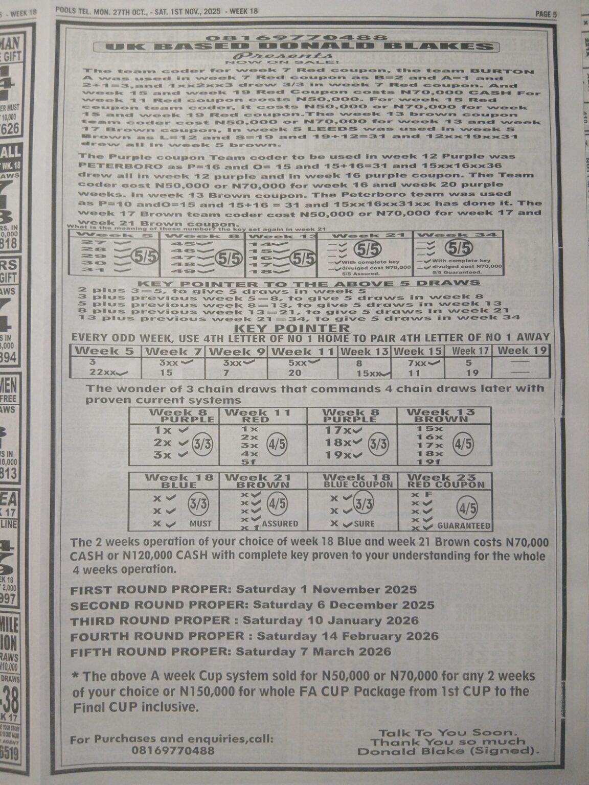 Week 18 Pool RSK Papers 2025: Bob Morton, Capital, Soccer Research