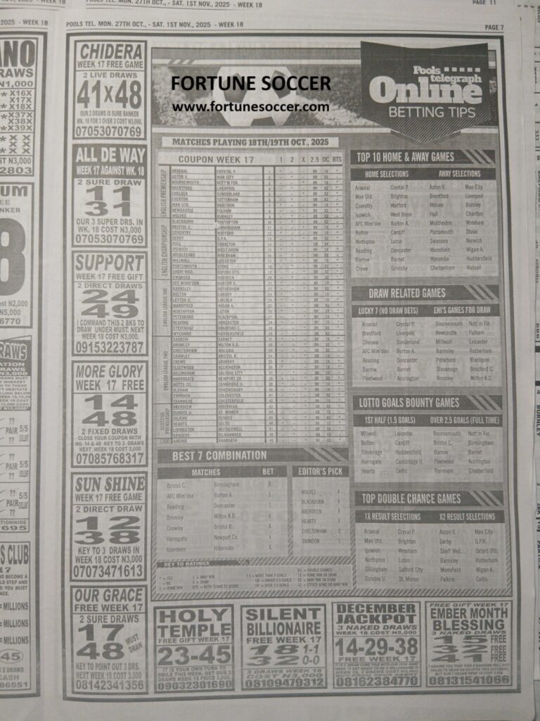 Week 18 Pool RSK Papers 2025: Bob Morton, Capital, Soccer Research