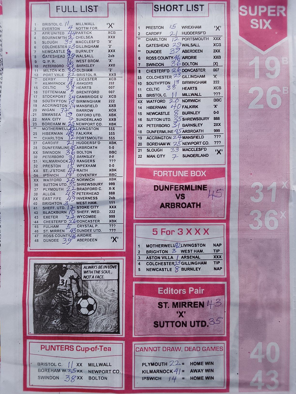 Week 23 Pool RSK Papers 2025: Bob Morton, Capital, Soccer Research