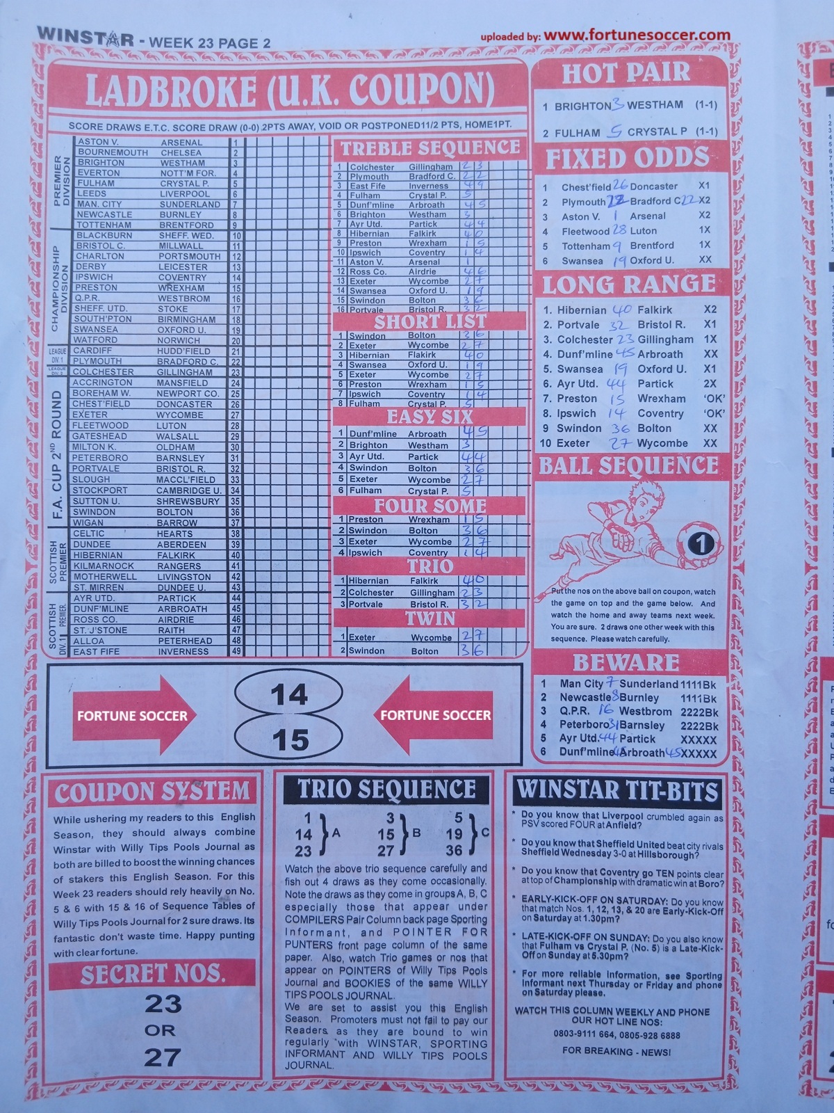 Week 23 Pool Paper 2025: Winstar, Happy Joe, Temple of Draws