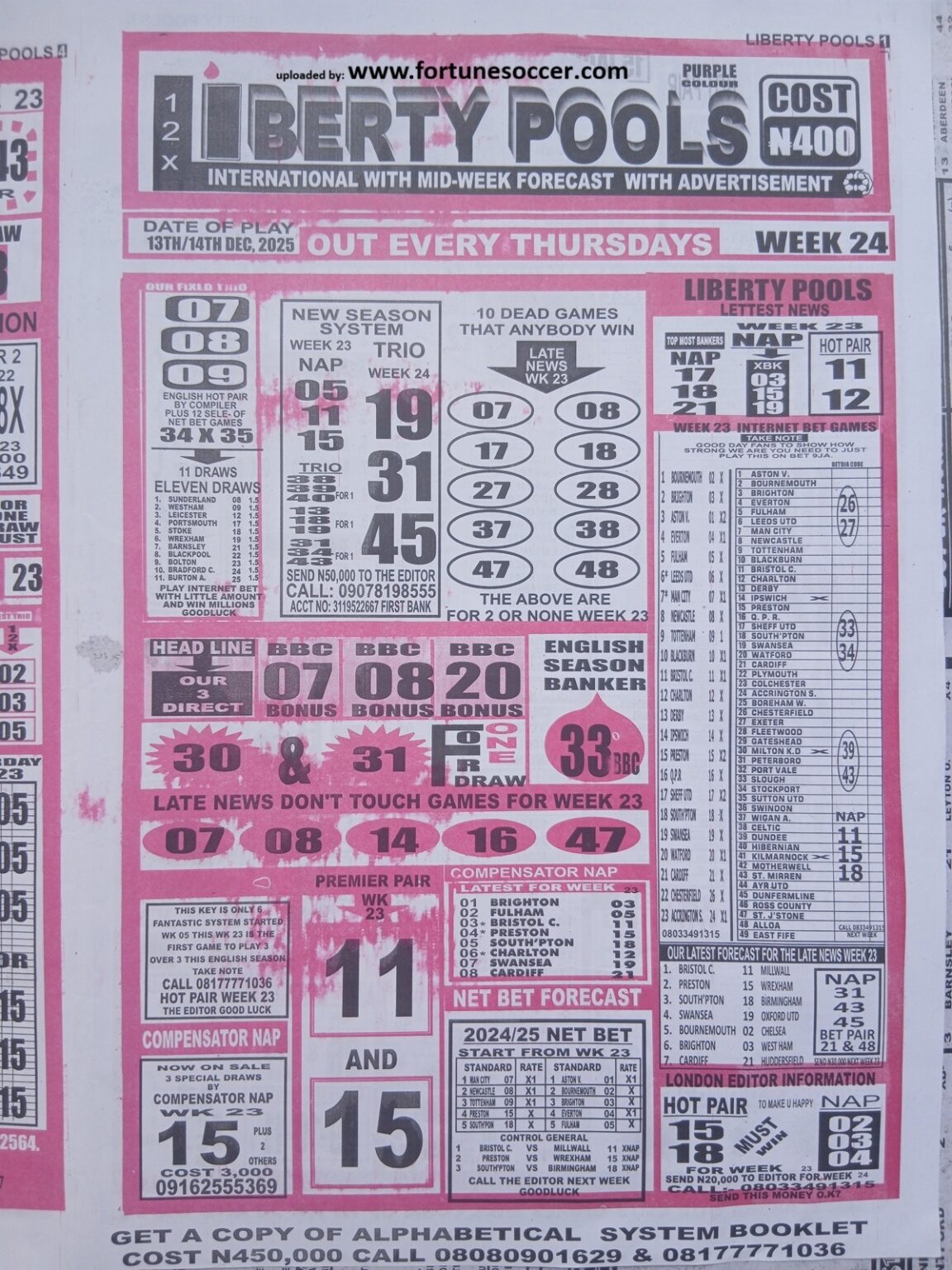 Week 24 Pool Paper 2025: Winstar, Happy Joe, Temple of Draws