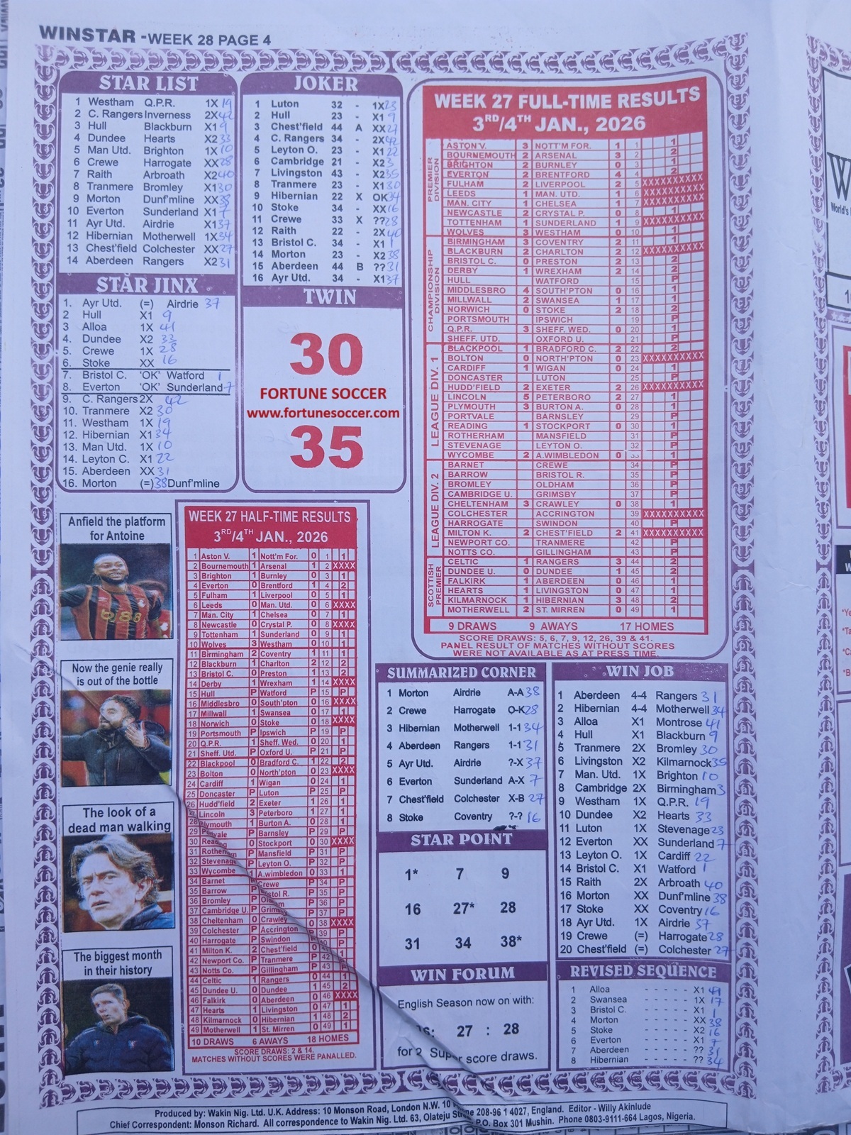 Week 28 Pool Paper 2026: Winstar, Happy Joe, Temple of Draws