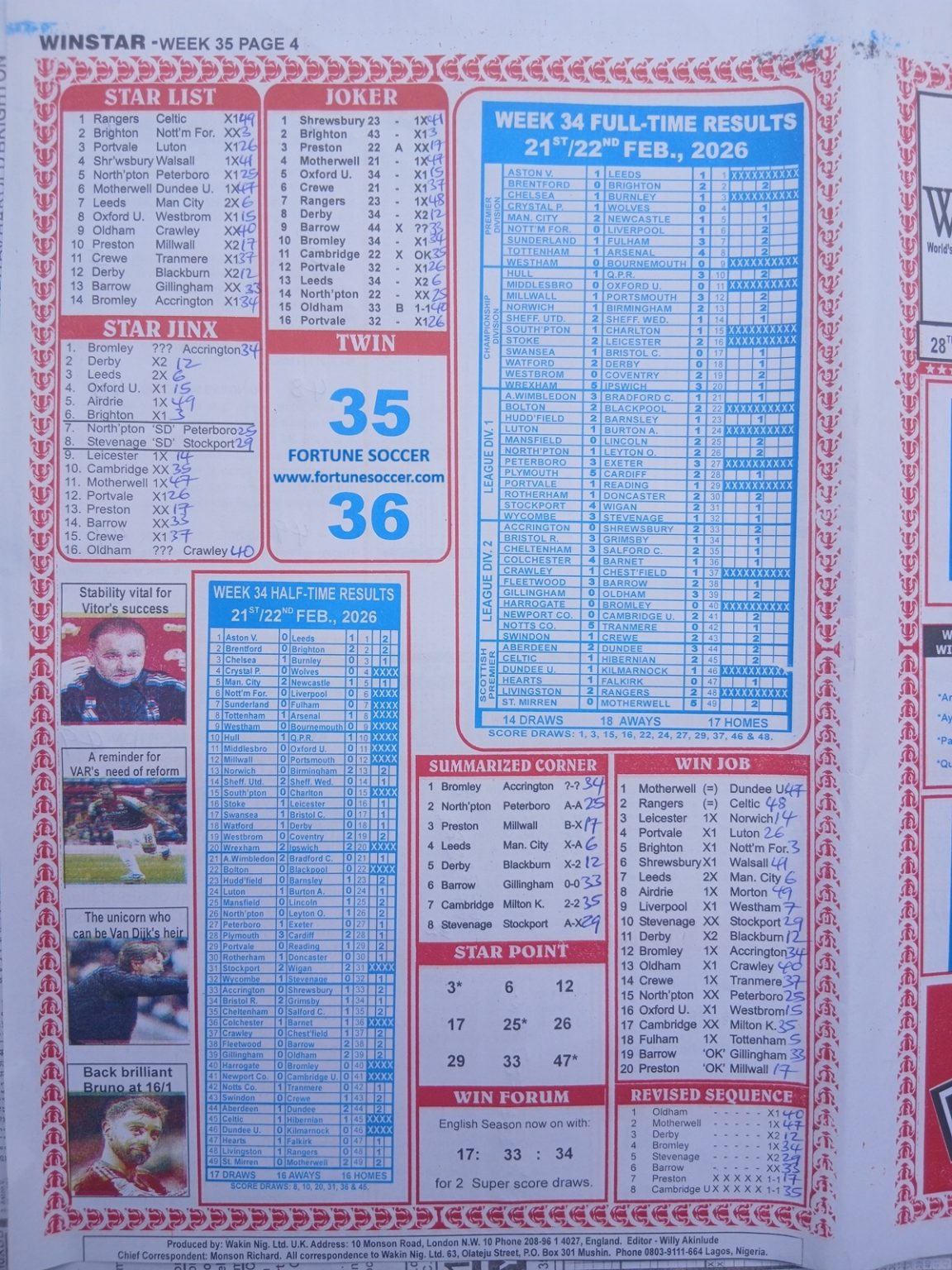 Week 35 Pool Paper 2026: Winstar, Happy Joe, Temple of Draws