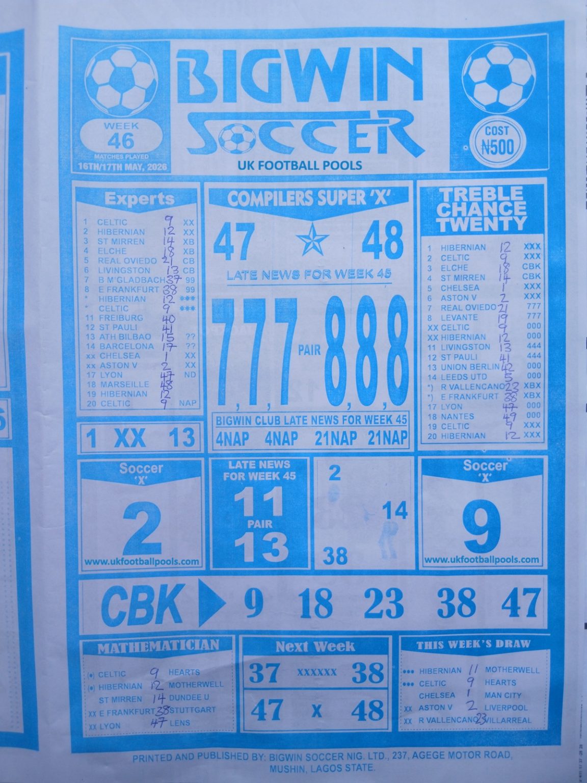Week 46 Pool RSK Papers 2026: Bob Morton, Capital, Soccer Research